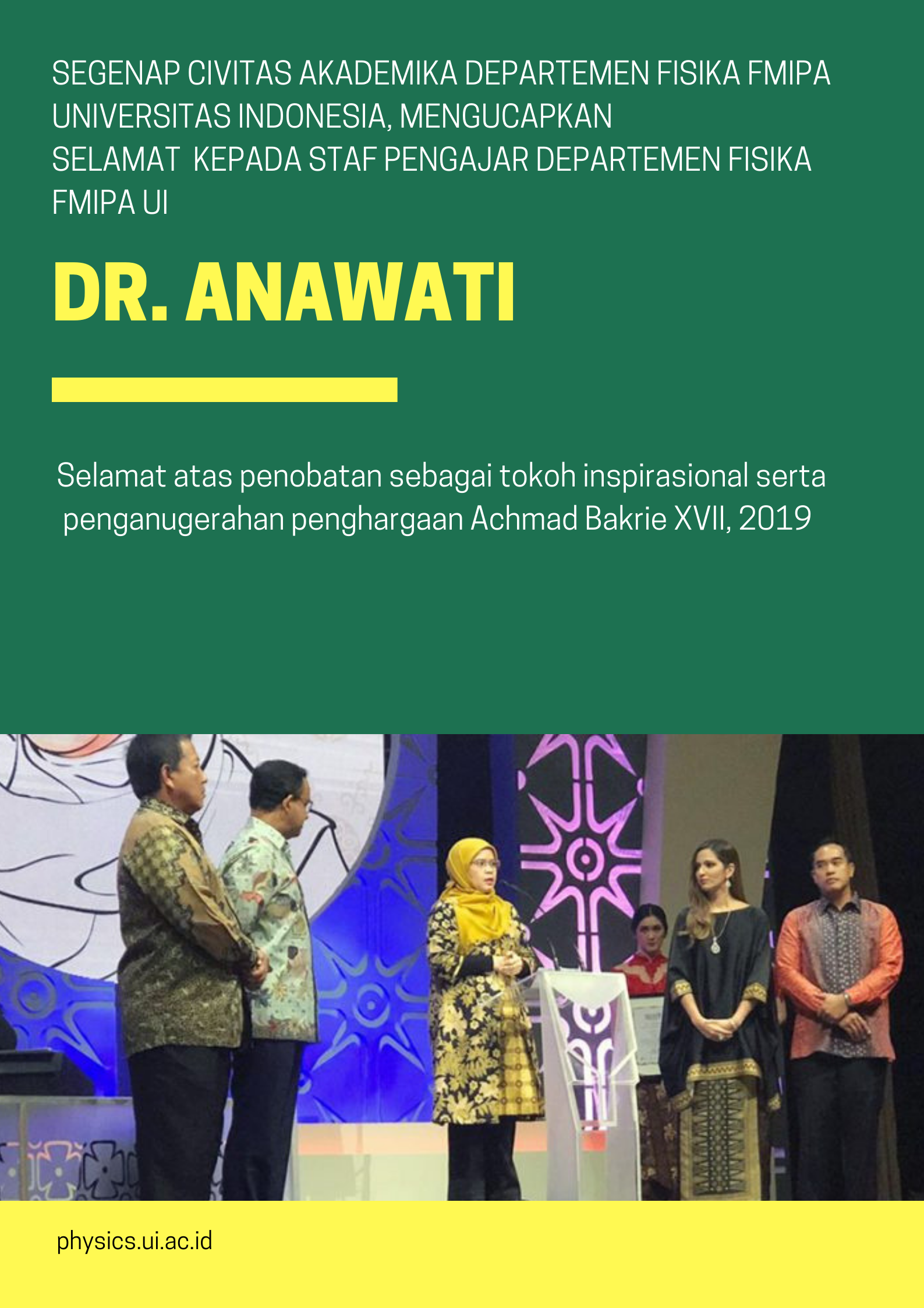 Dr. Anawati Tokoh Inspirasional FMIPA UI Raih Penghargaan Achmad Bakrie ...