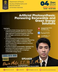 Artificial Photosynthesis: Pioneering Renewable and Green Energy Solutions Department of Physics